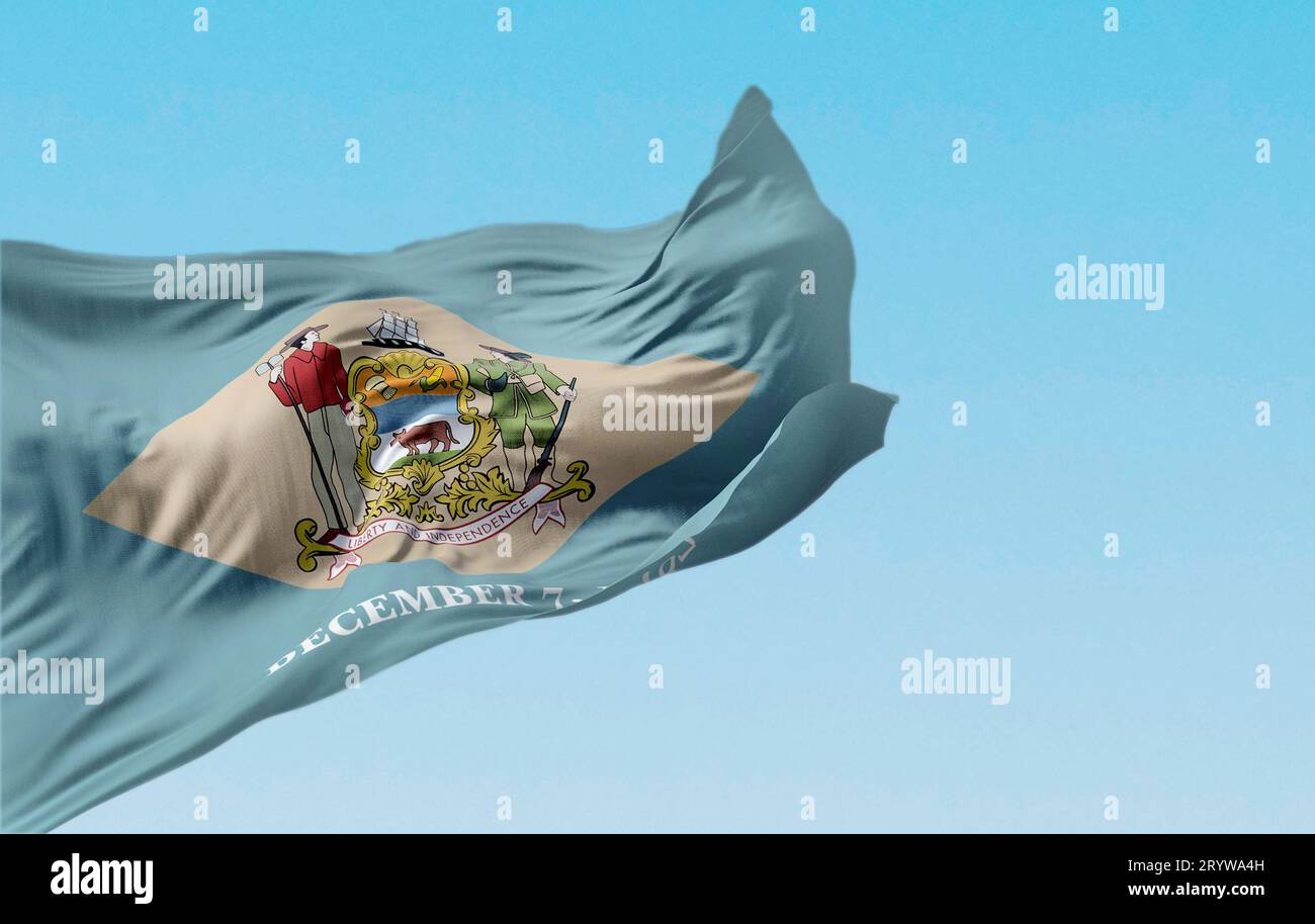 Delaware state flag waving on a clear day Stock Photo - Alamy