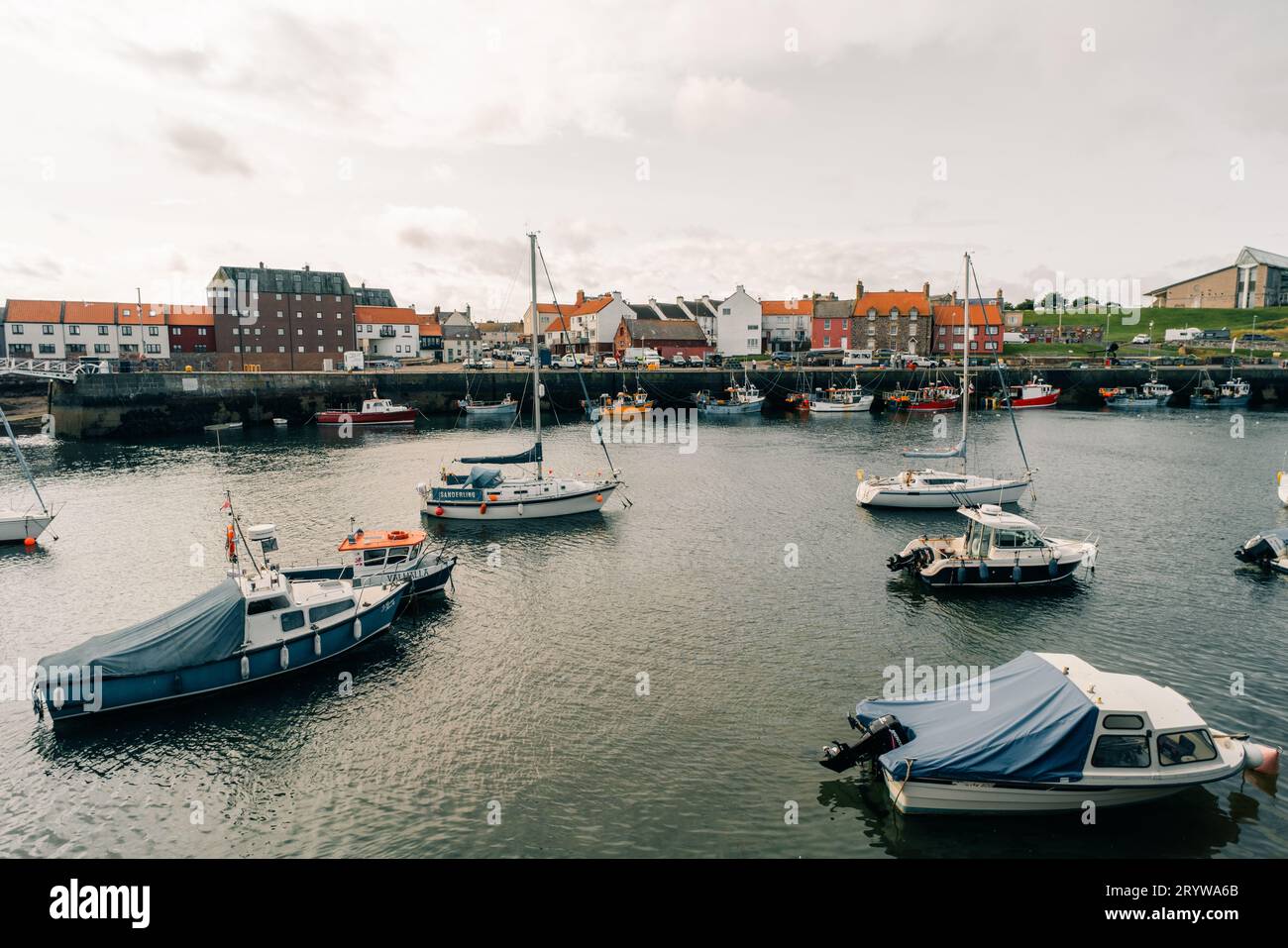 Dunbar, East Lothian , scotland - august 2023 View of Victoria Harbour ...