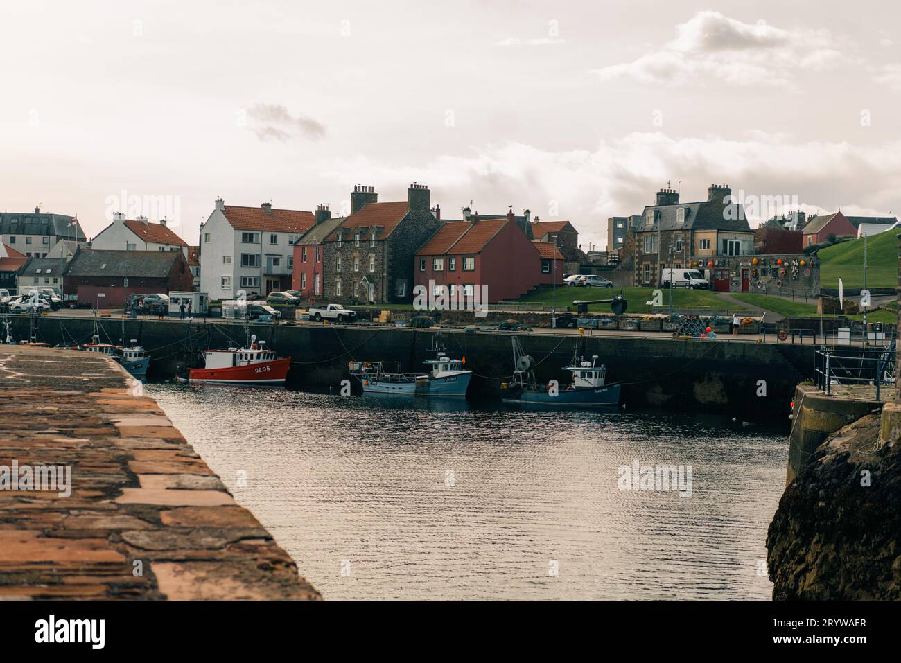 Dunbar, East Lothian , scotland - august 2023 View of Victoria Harbour ...