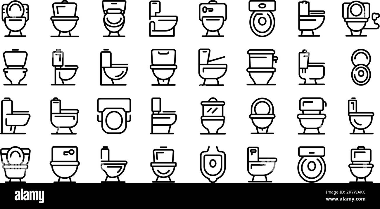 Toilet bowl icons set outline vector. Wc clean. Lid ceramic Stock ...