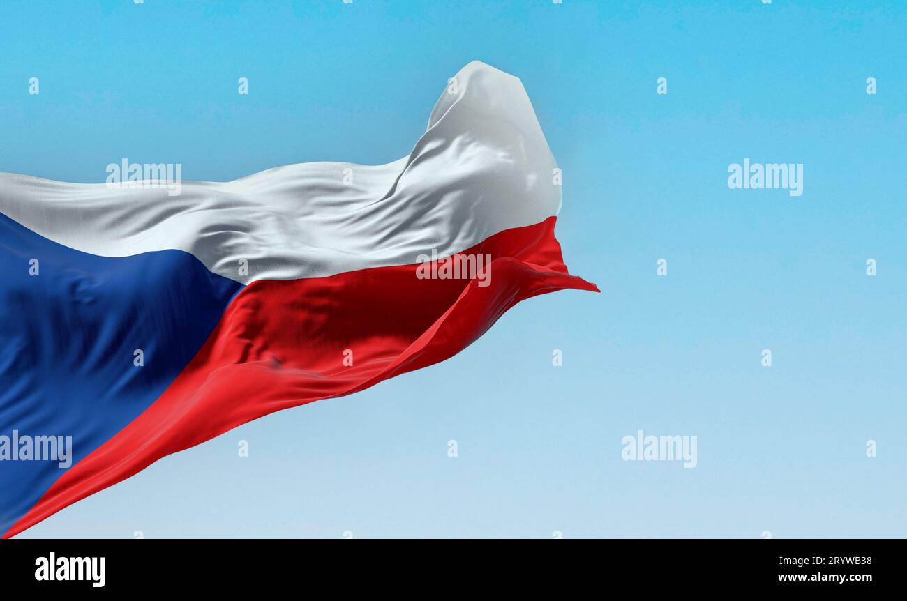 The Czech Republic national flag proudly waves on a clear day. A symbol ...