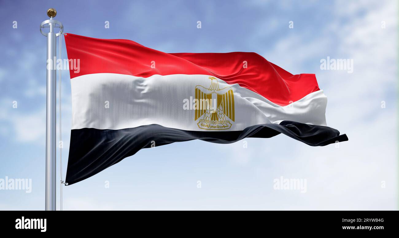 National flag of Egypt waving in the wind on a clear day. Horizontal ...