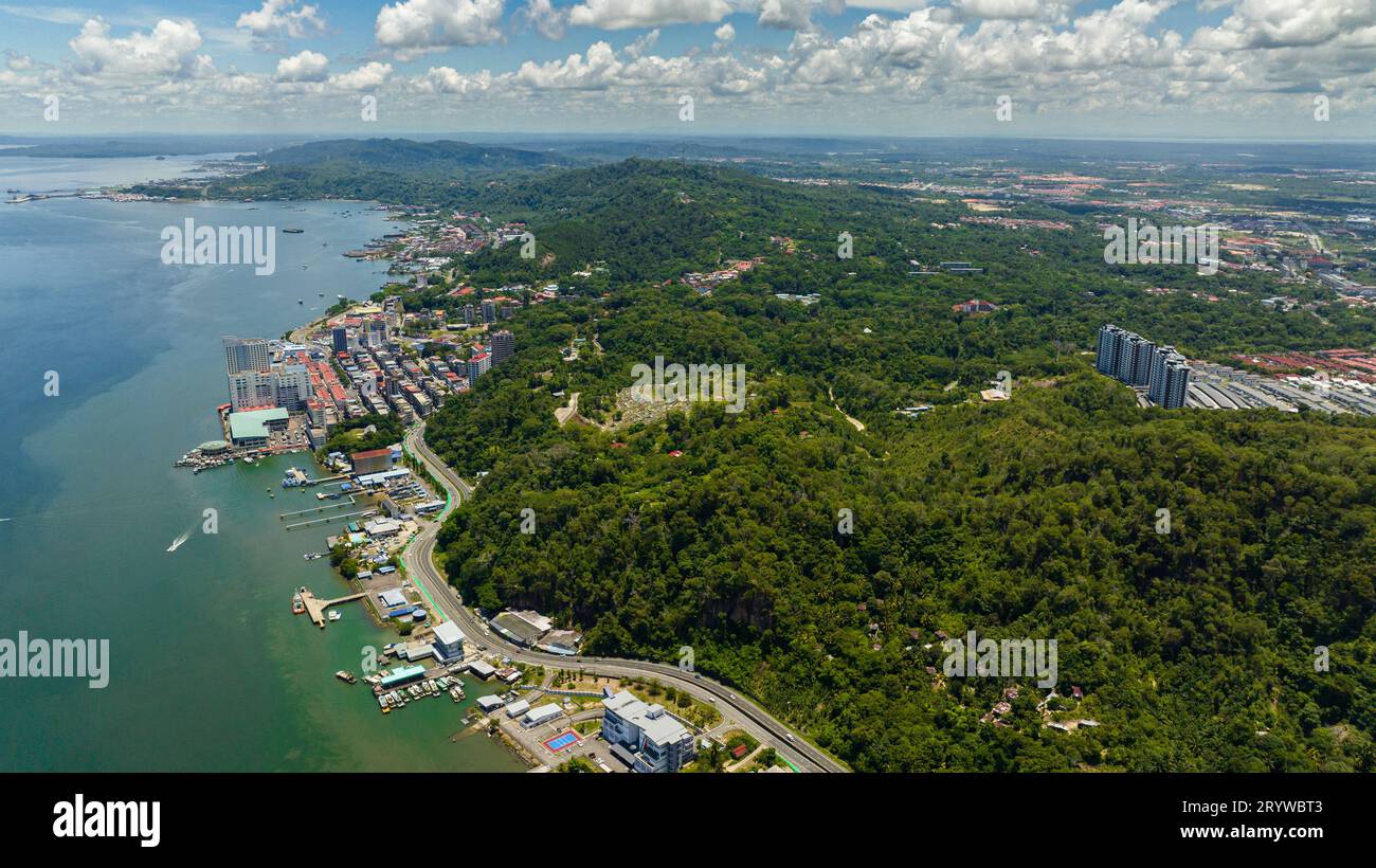 Top view of city of Sandakan capital of the Sandakan district in Sabah ...