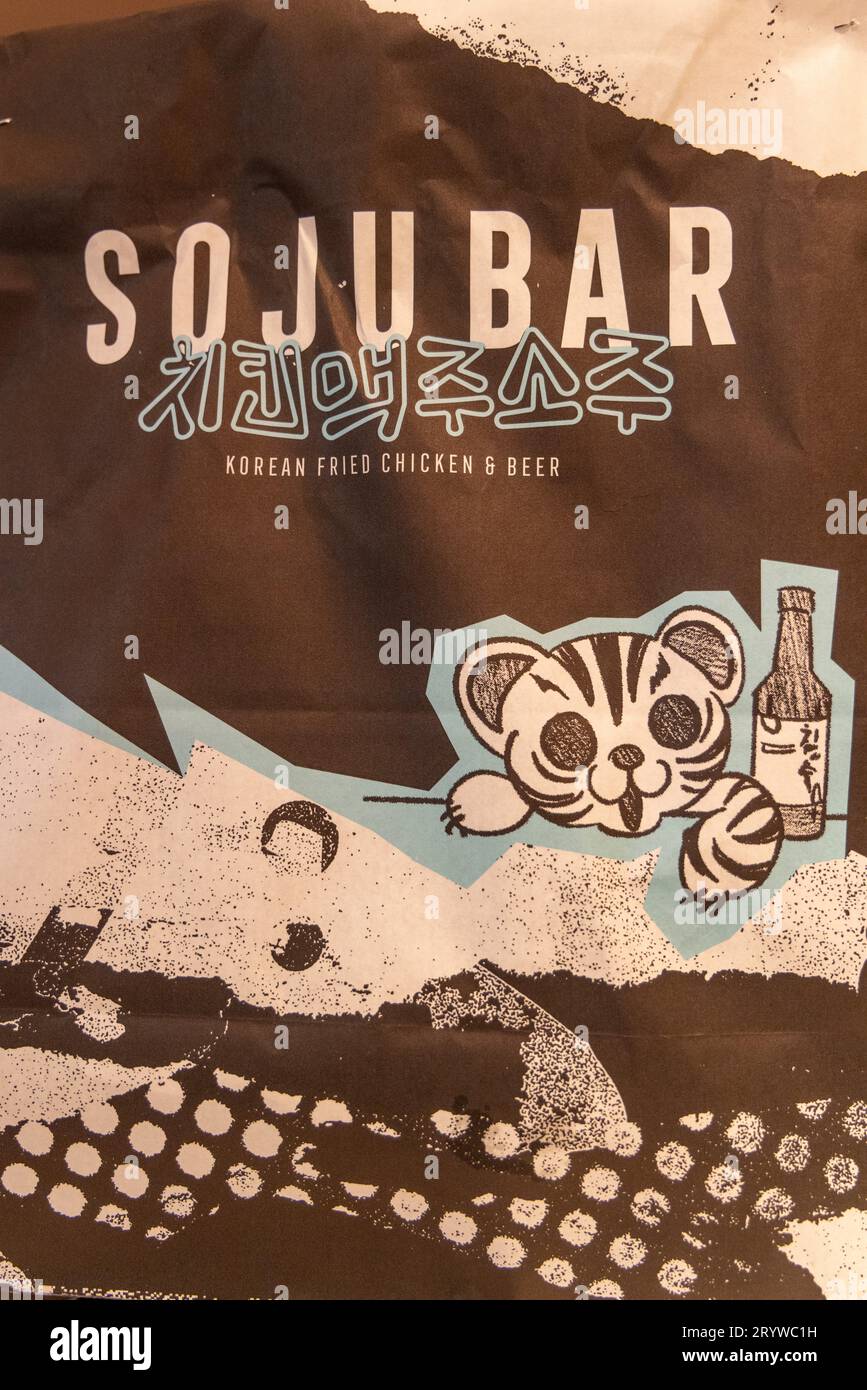 Commercial illustration on delivery bag of Soju Bar Korean fried ...