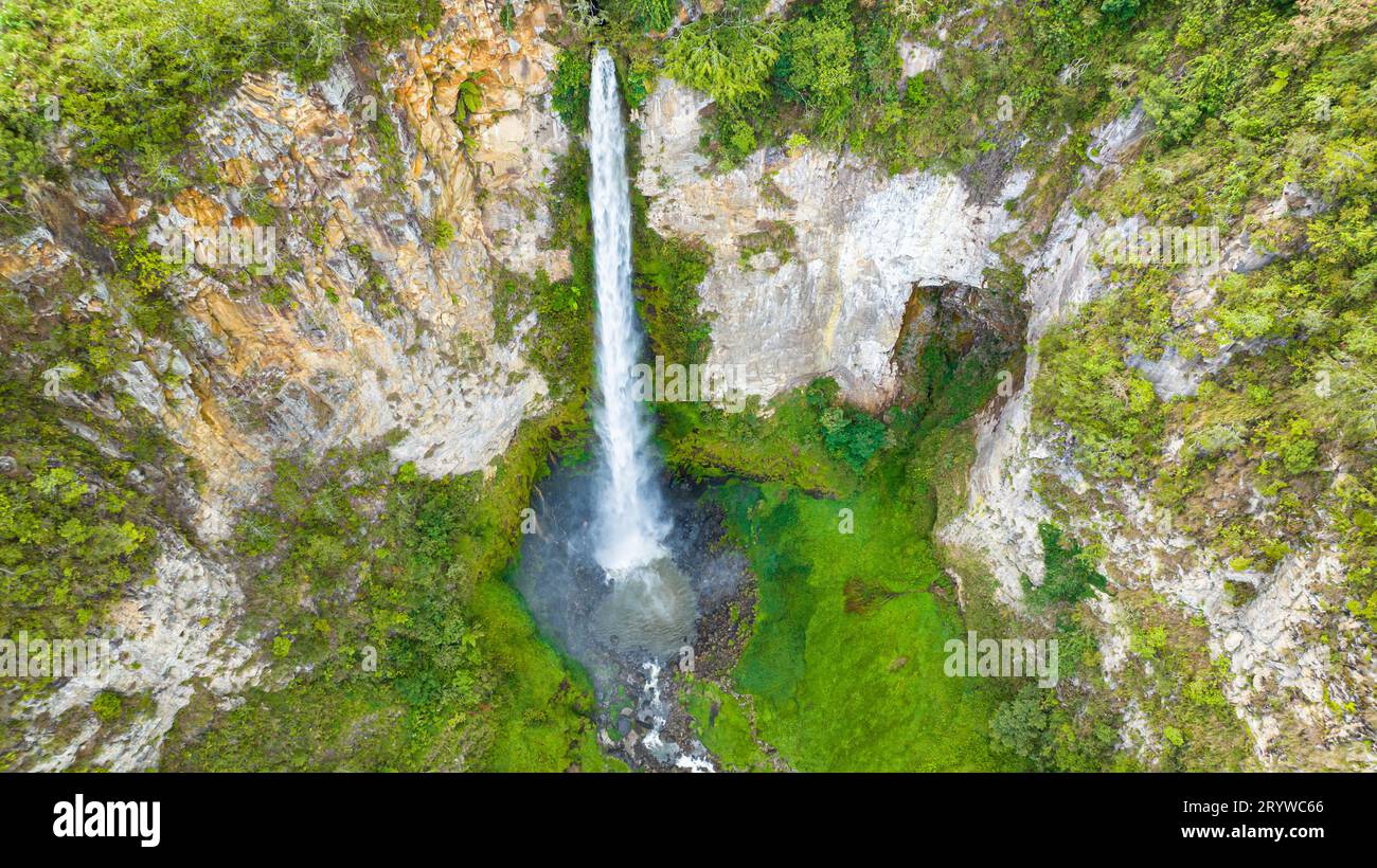 Beautiful waterfall in green forest. Sipiso Piso Falls in mountain ...