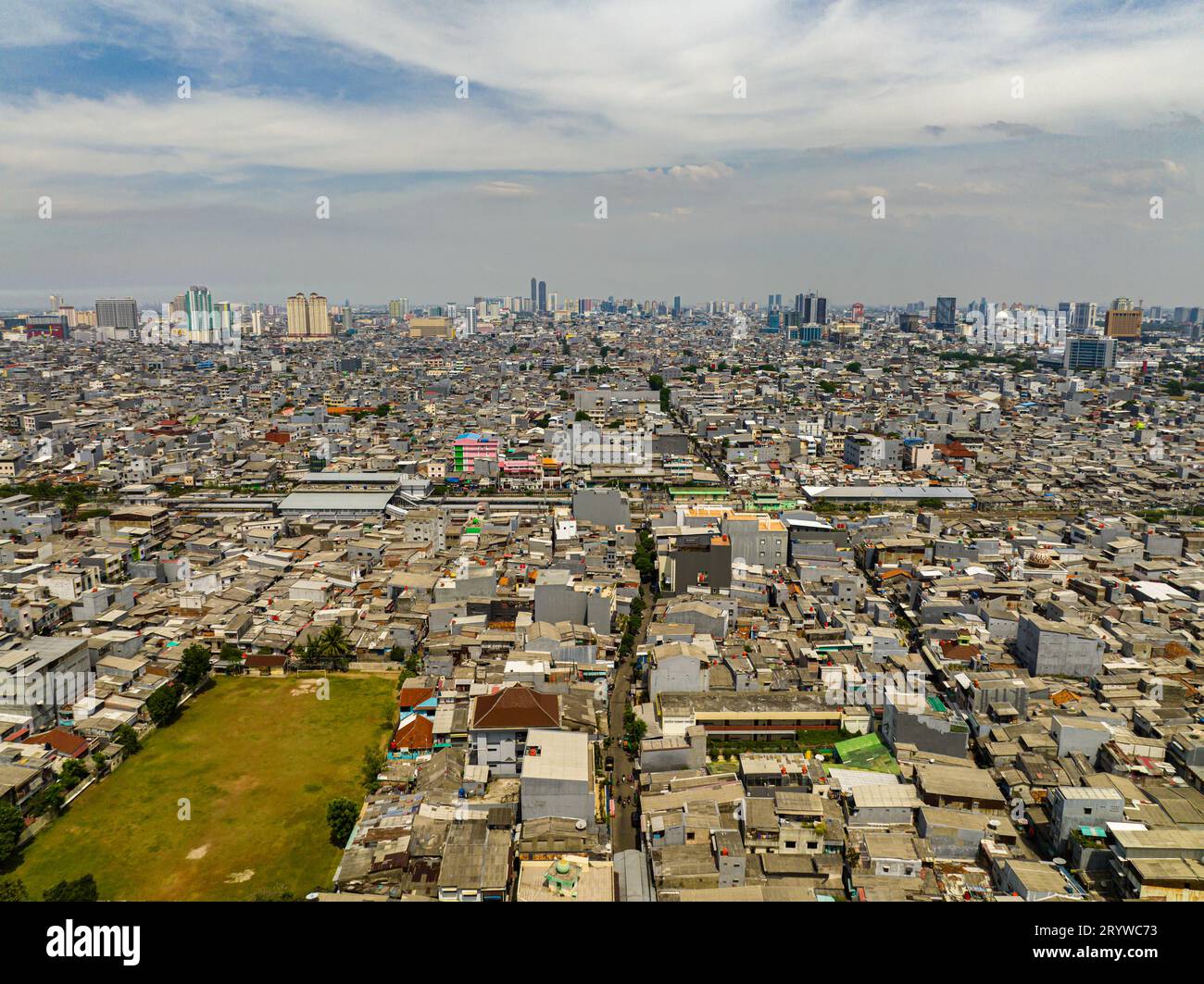 Aerial view of houses in poor areas and slums of Jakarta. Indonesia ...