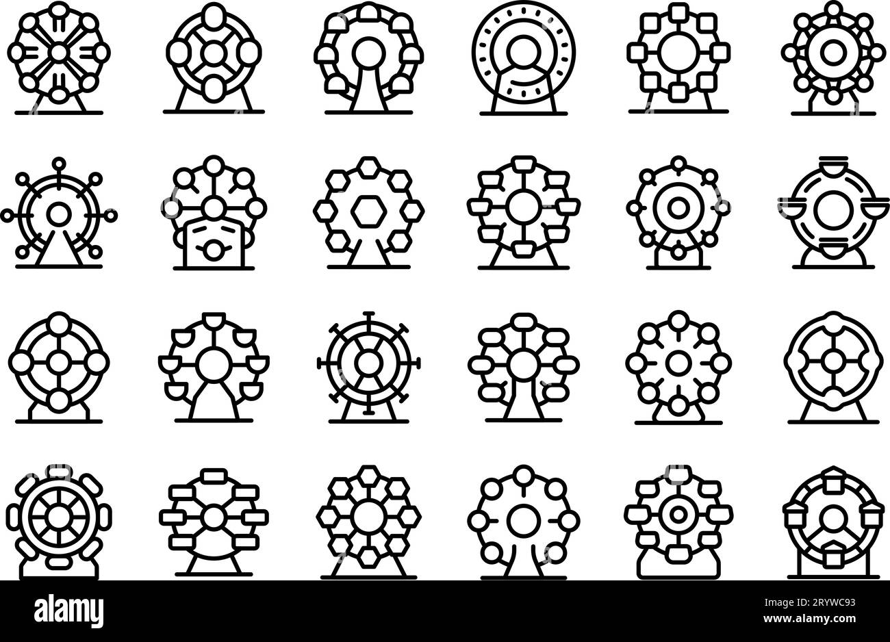 Ferris wheel icons set outline vector. Carnival play. Big wheel ride ...