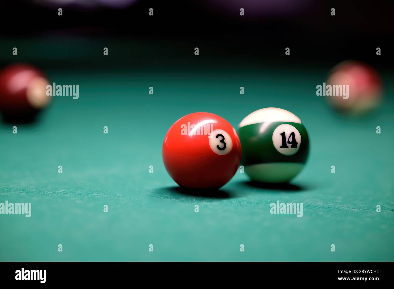 Billiard balls on the billiard table. A clean billiard table with ...