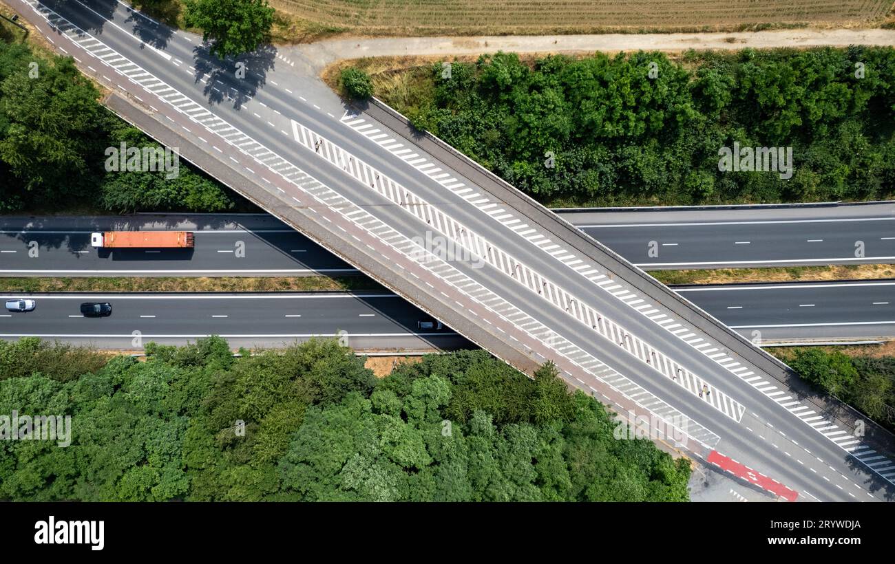 Aerial View: Sunny Summer Day Over Belgian Highway and Surrounding ...