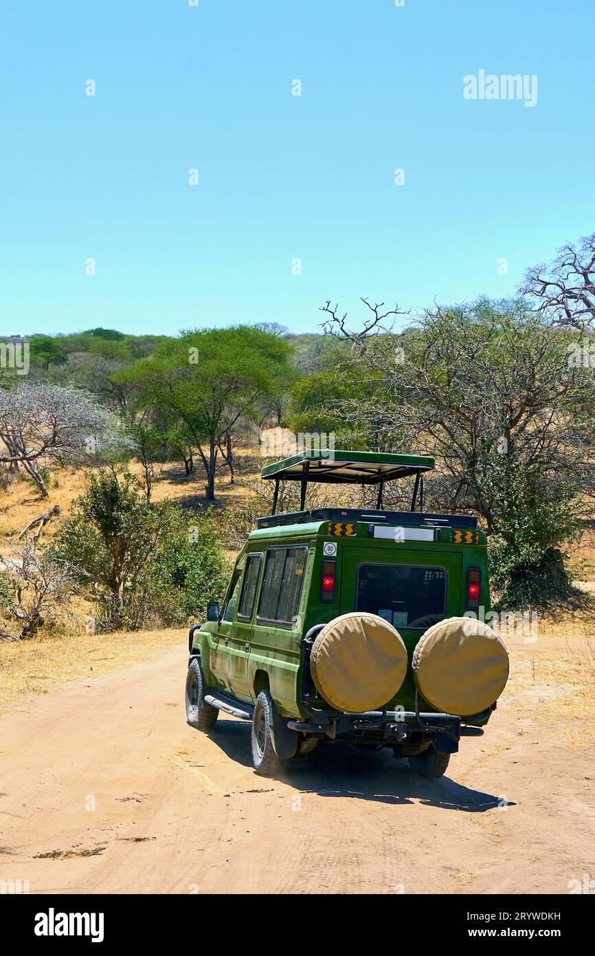 safari jeep in the african savanna Stock Photo - Alamy