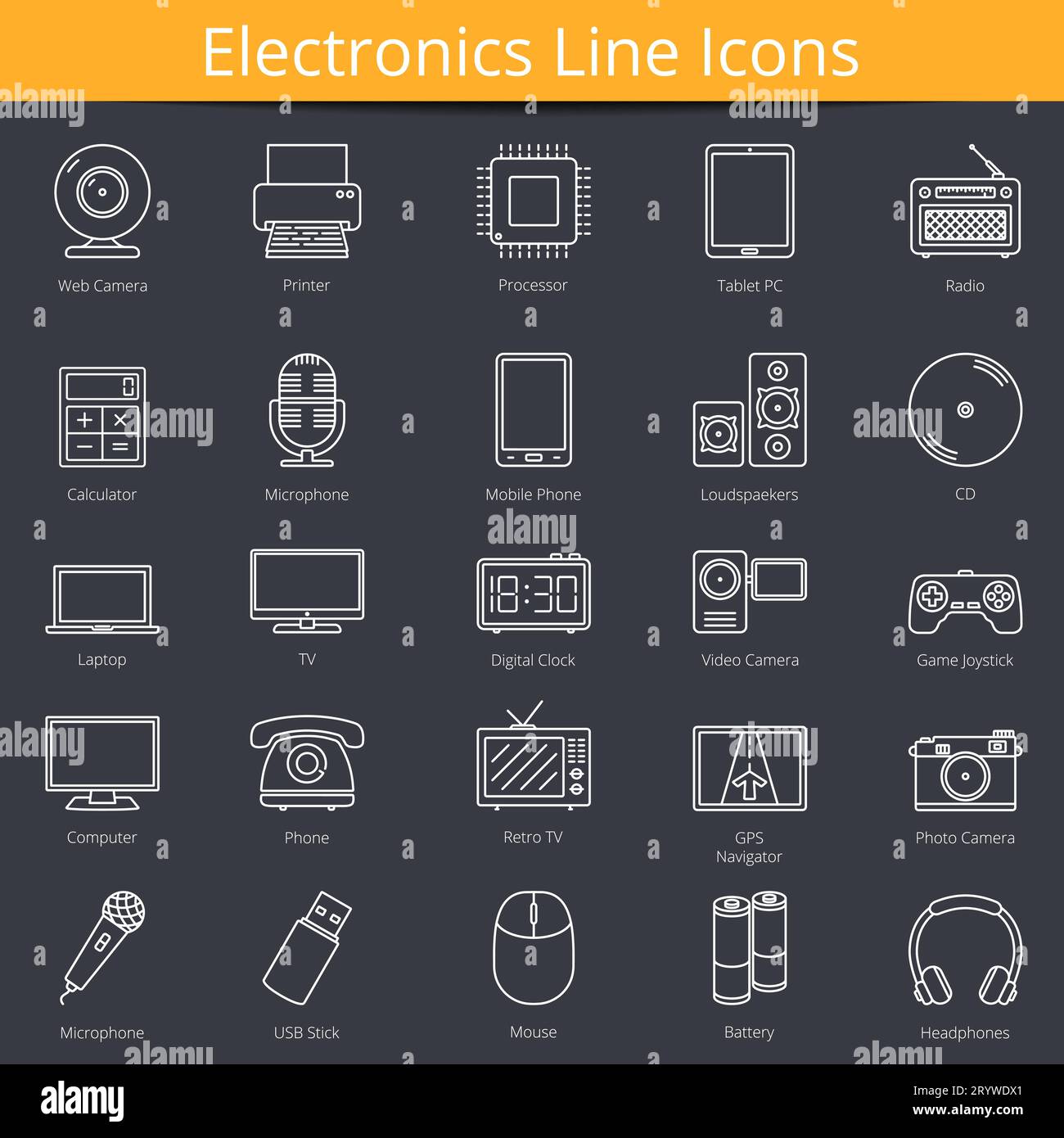 25 Electronics line icons, vector eps10 illustration Stock Vector Image ...