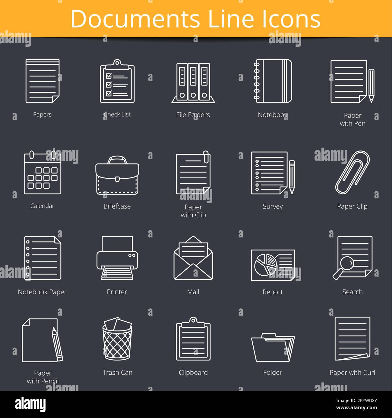 20 paper and documents line icons set, vector eps10 illustration Stock ...