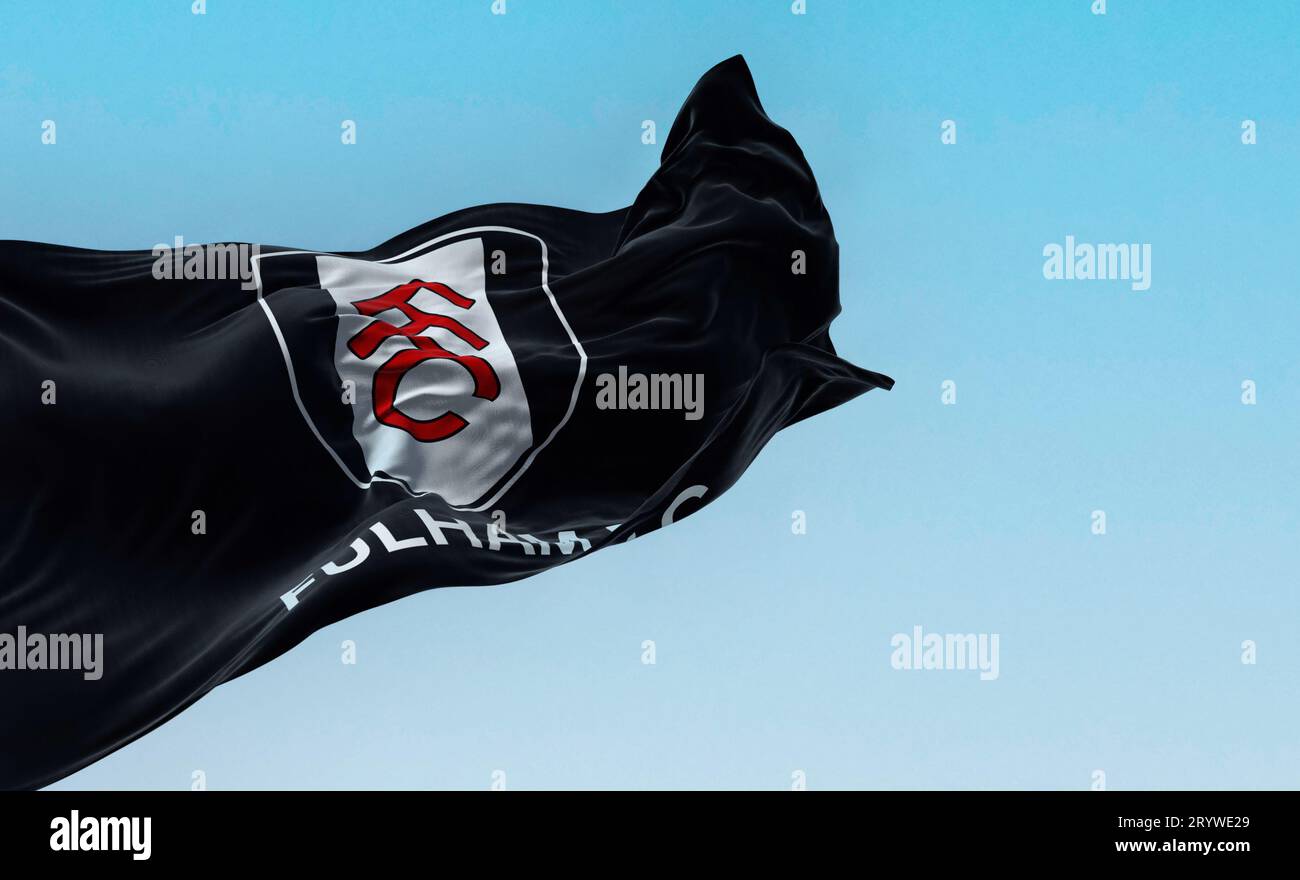 London, UK, sept 5 2023: flag of Fulham Football Club waving ...