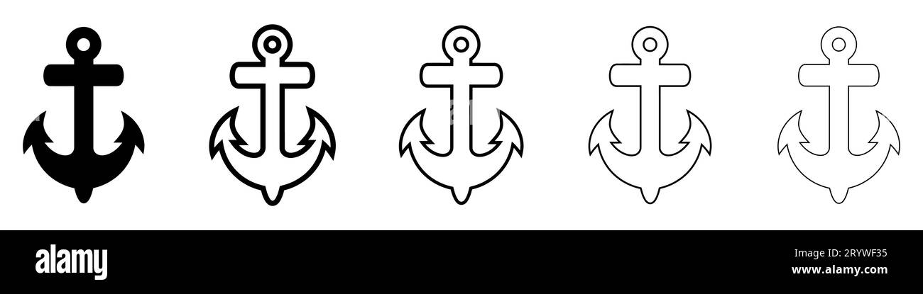 Anchor icon. Set of black anchor icons. Anchor silhouette outline ...