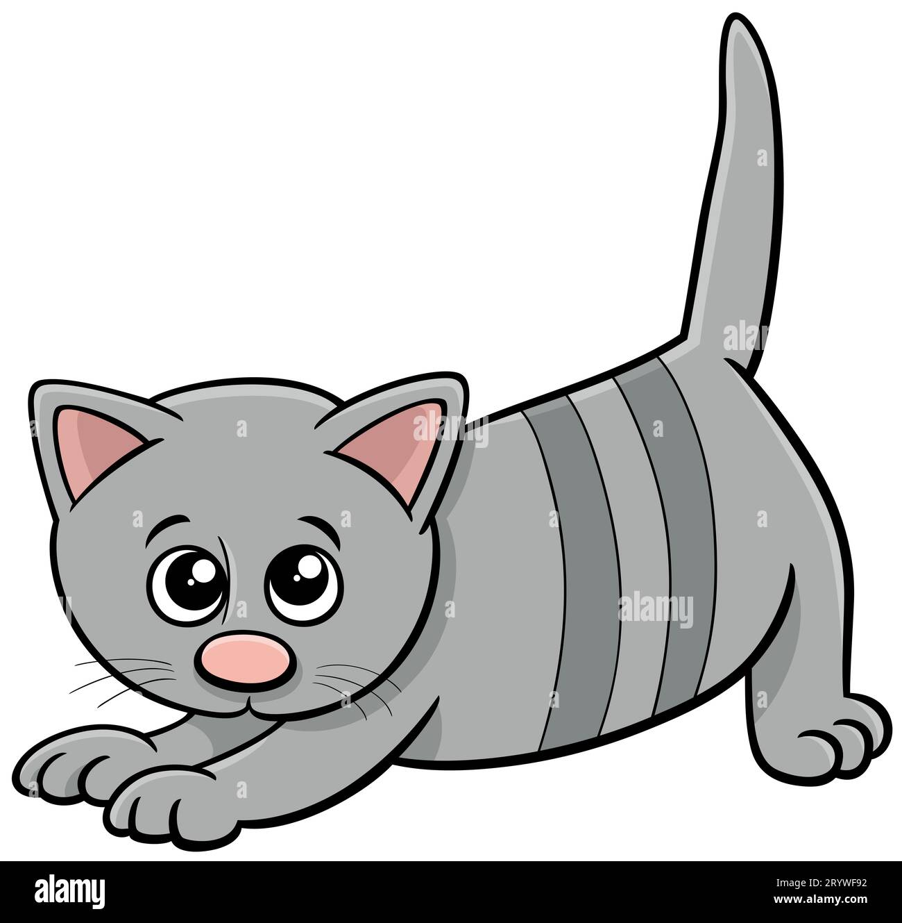 Cartoon illustration of stretching tabby kitten comic animal character ...