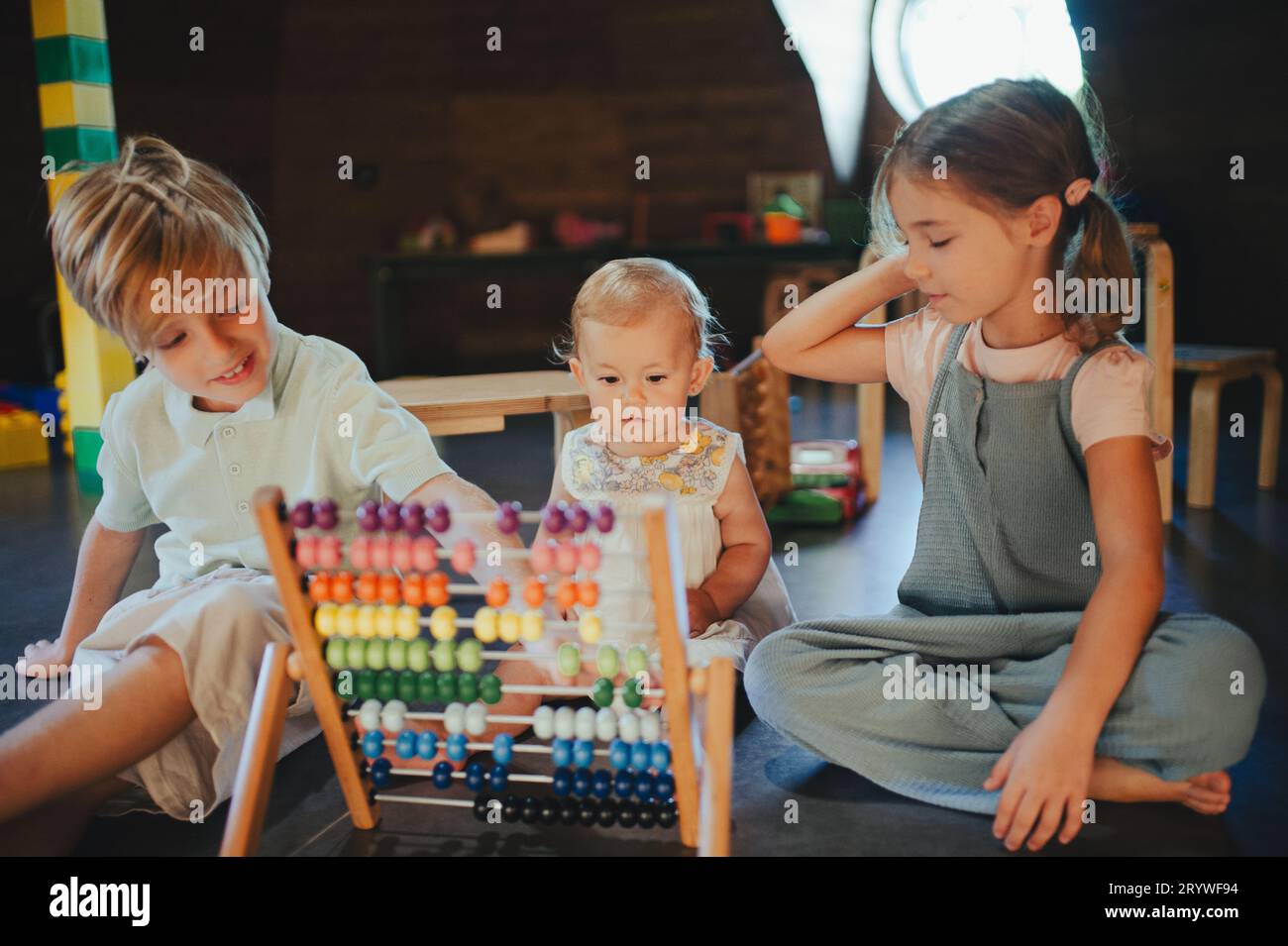 Children are playing together in indoor play area at a restaurant Stock ...