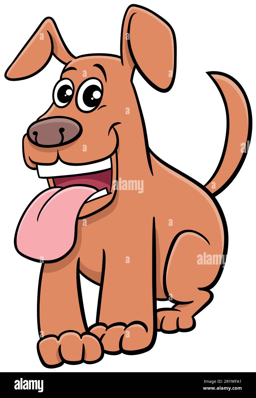 Cartoon illustration of happy brown dog comic animal character Stock ...