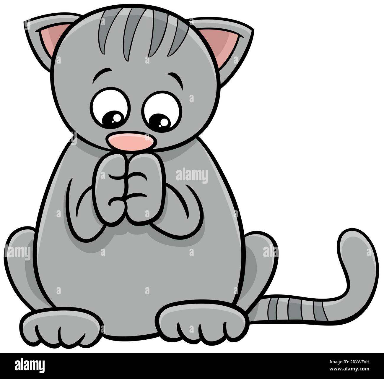 Cartoon illustration of cute gray tabby kitten comic animal character ...
