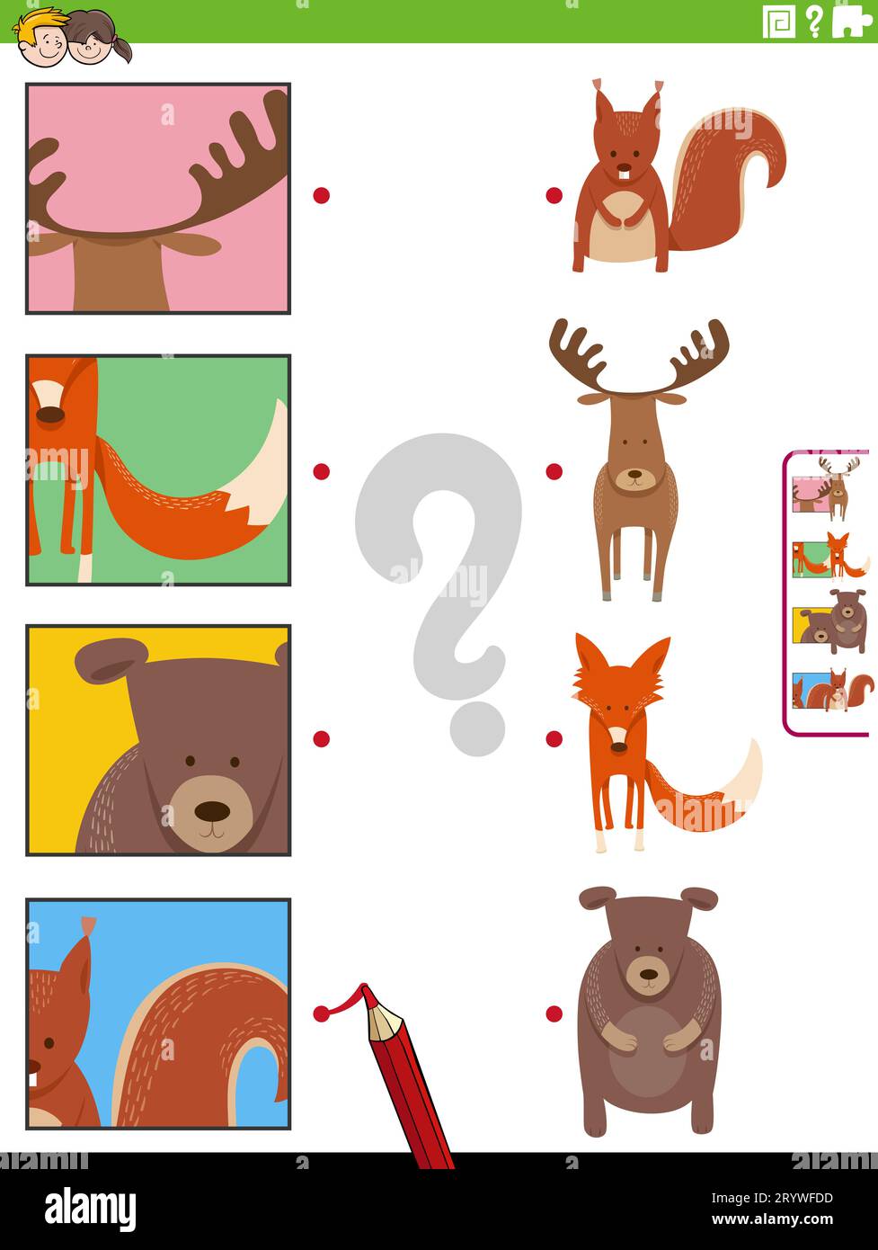 Cartoon illustration of educational matching task with animal ...