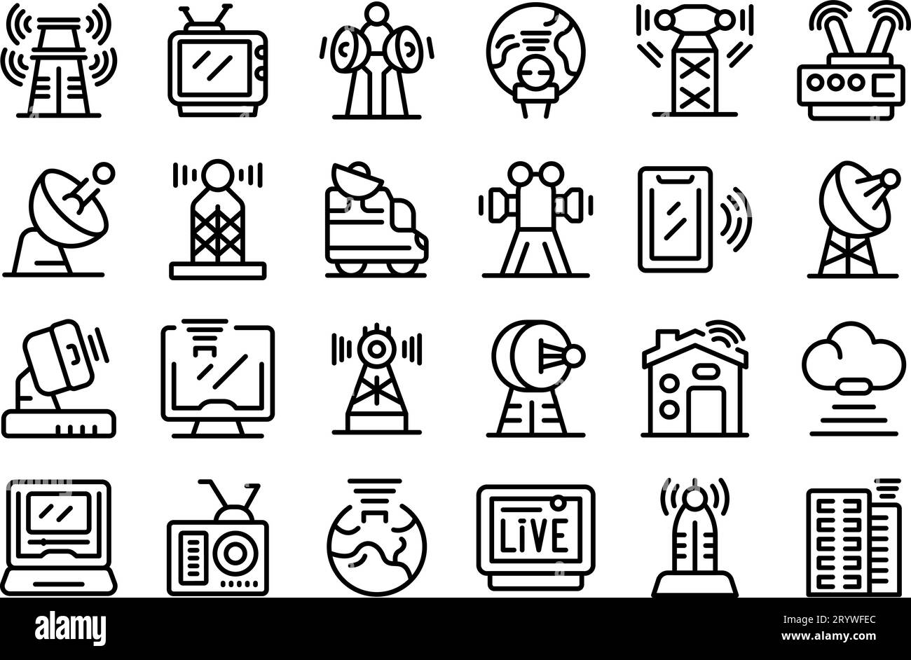 TV tower icons set outline vector. Television city. Landmark skyline ...
