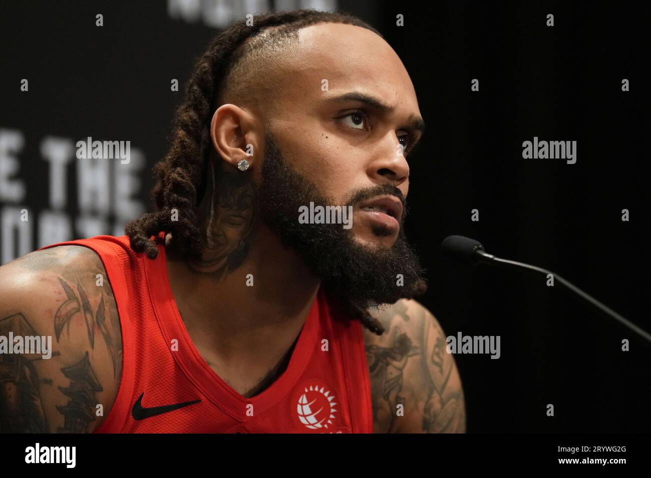 Toronto Raptors' Gary Trent Jr. speaks to reporters during the NBA ...