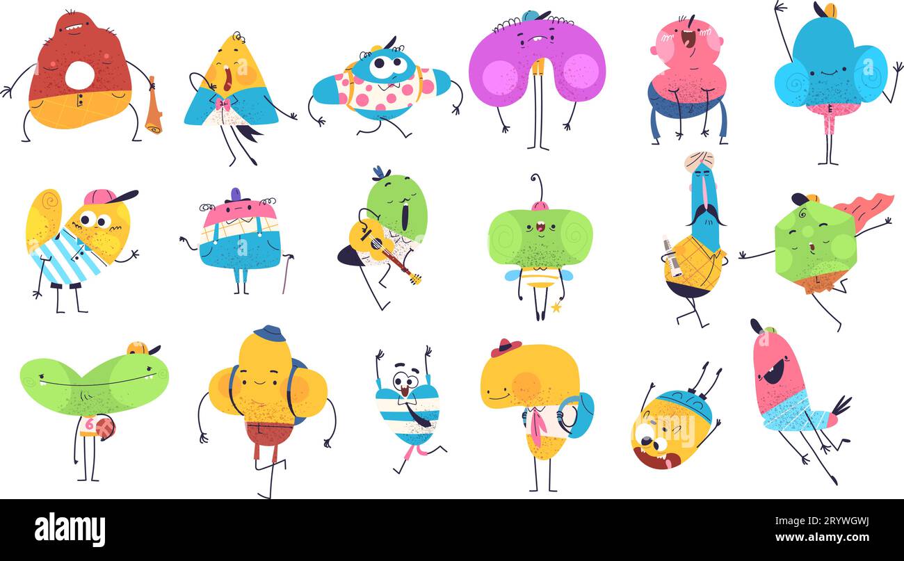 Shapes monster mascots. Abstract monsters cartoon characters, geometric ...