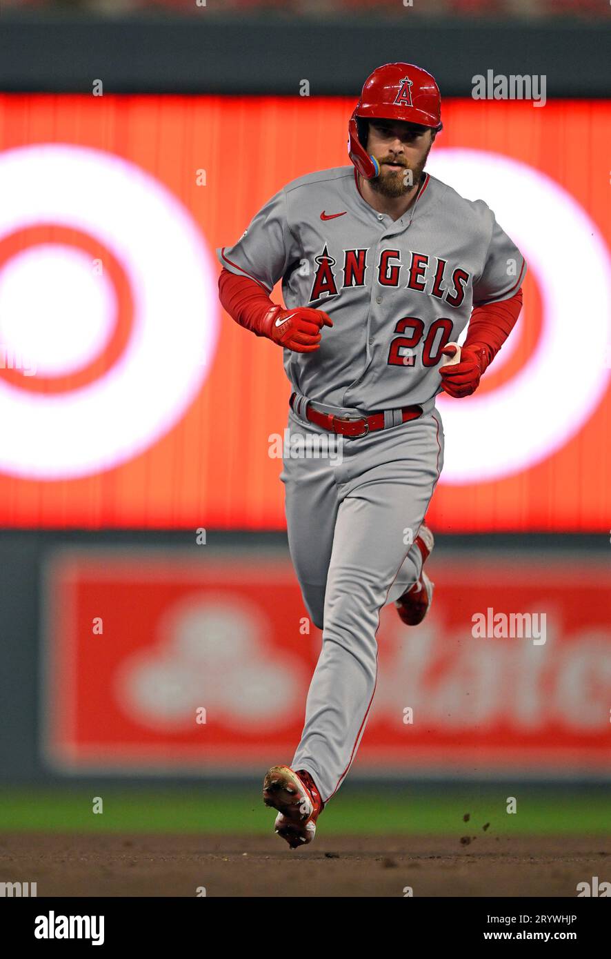 MINNEAPOLIS, MN - SEPTEMBER 22: Los Angeles Angels Outfield Jared Walsh ...