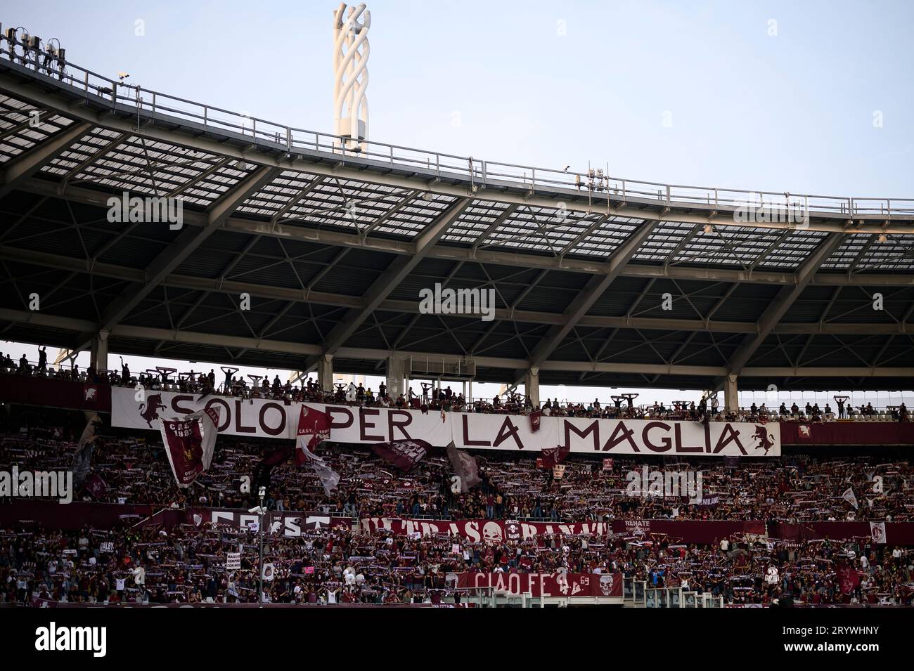 Turin, Italy. 2 October 2023. Fans of Torino FC in sector 'Curva ...