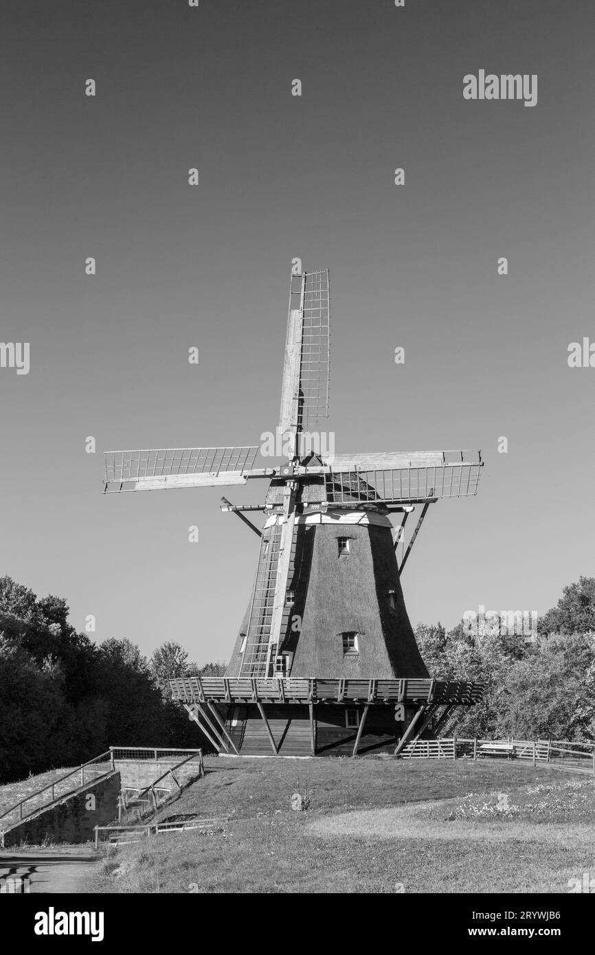 Old village windmill in Black and White Stock Photos & Images - Alamy