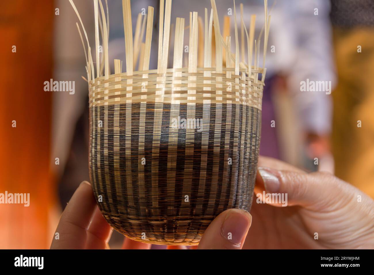 handmade cup made by weaving bamboo by local burmese people in the ...