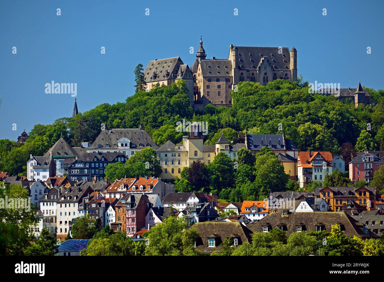 The Landgrave Castle above the old town in Marburg an der Lahn, Hesse ...