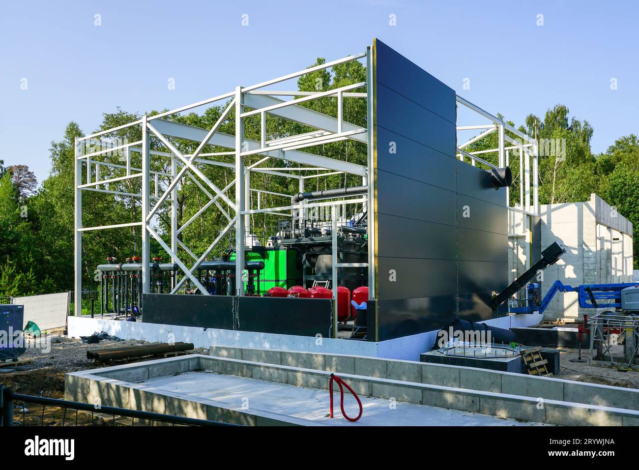 Steel framework of new modern unfinished wood chip biofuel heat power ...