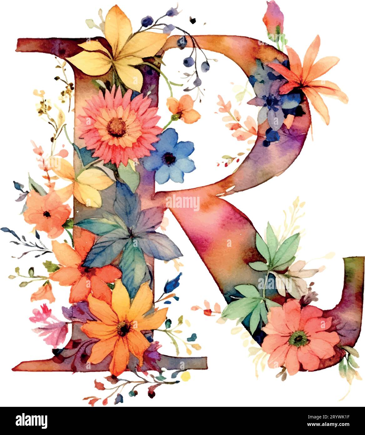 Modern monogram R watercolor, great design for any purposes. alphabet ...