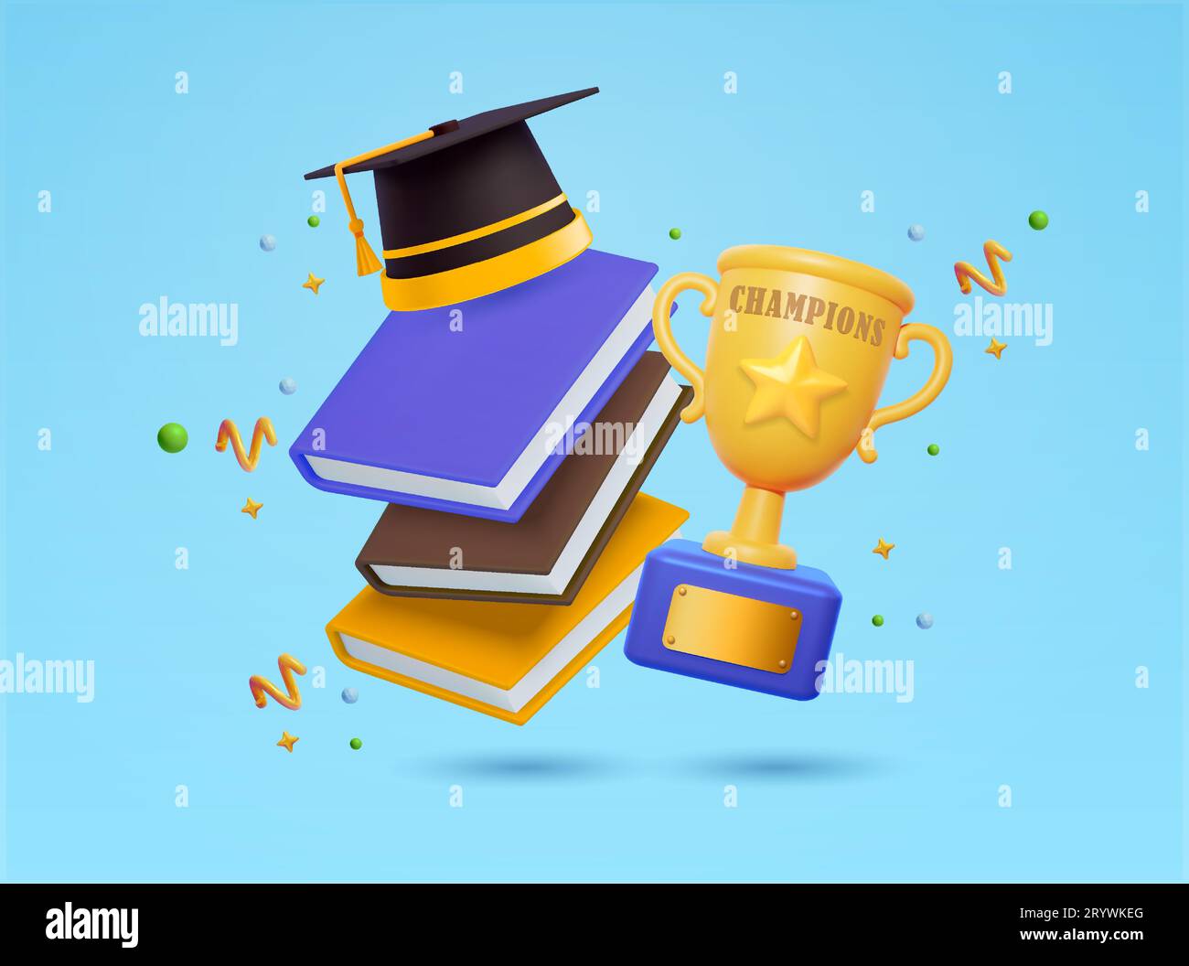3d learning and studying achievement banner template with trophy, books ...