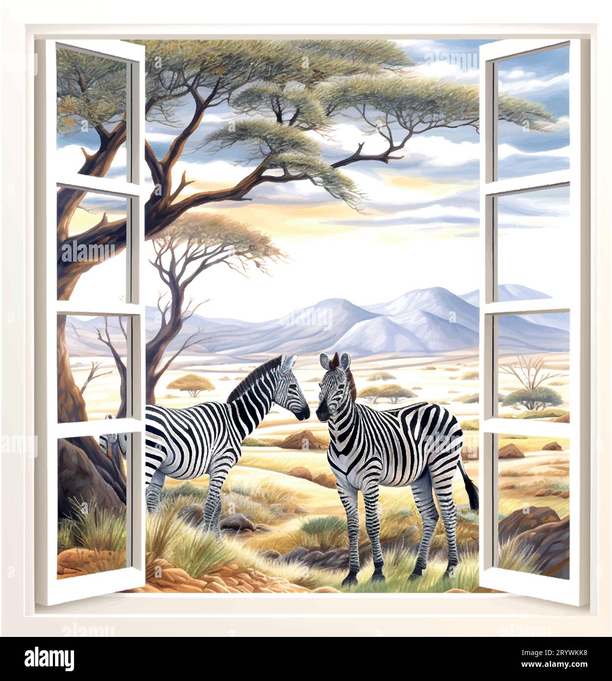 View window Africa watercolor on white background Stock Vector Image ...