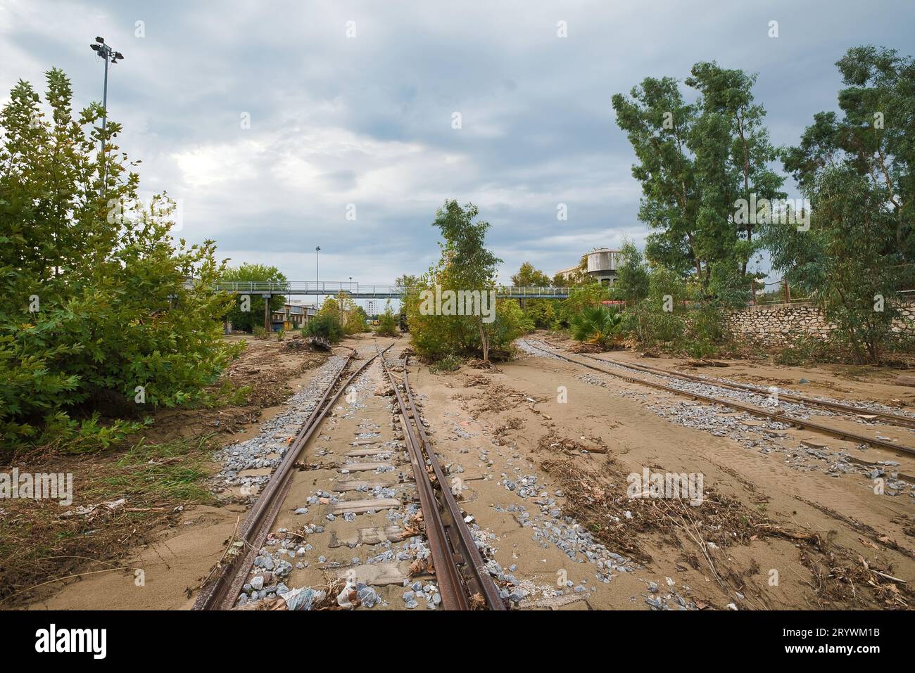 destruction of railway lines, Volos, Greece. Storm Elias. The day after ...