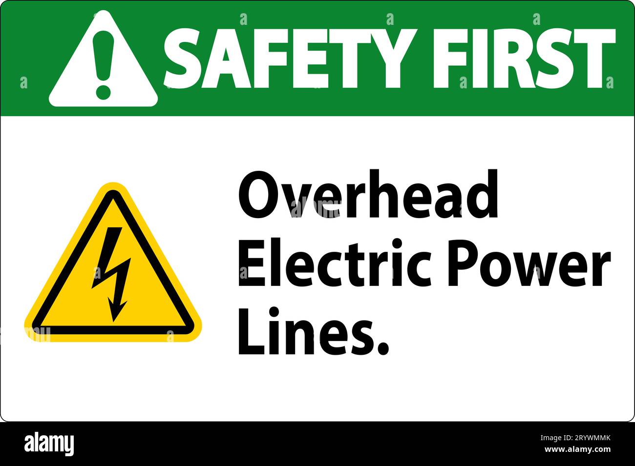 Safety First Sign Overhead Electric Power Lines Stock Vector Image ...