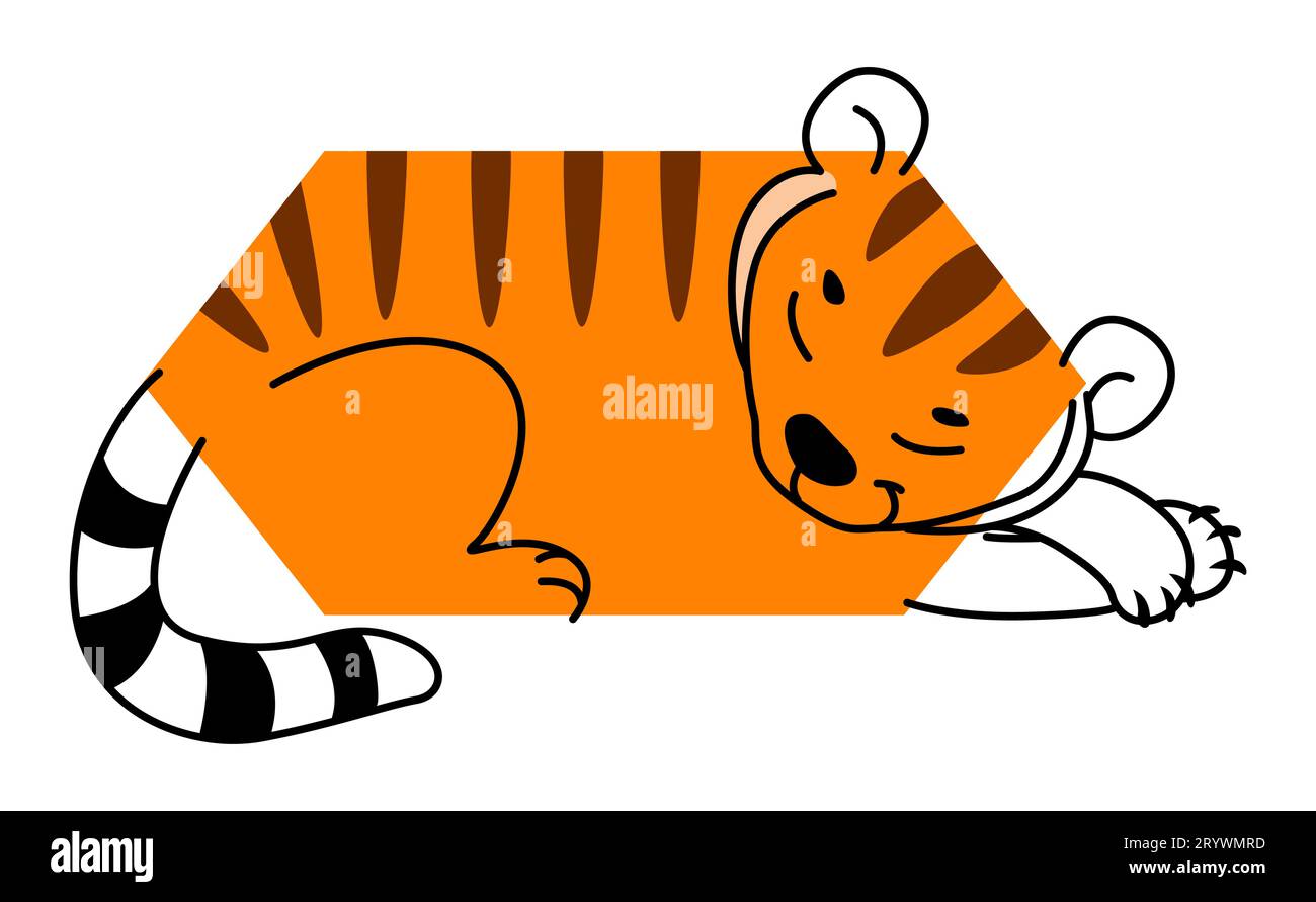 Cartoon tiger animal character in math shape, geometry education for ...