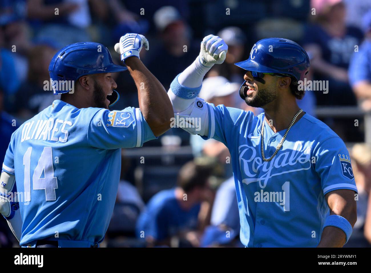 Kansas City Royals' MJ Melendez (1) celebrates his home run against the ...
