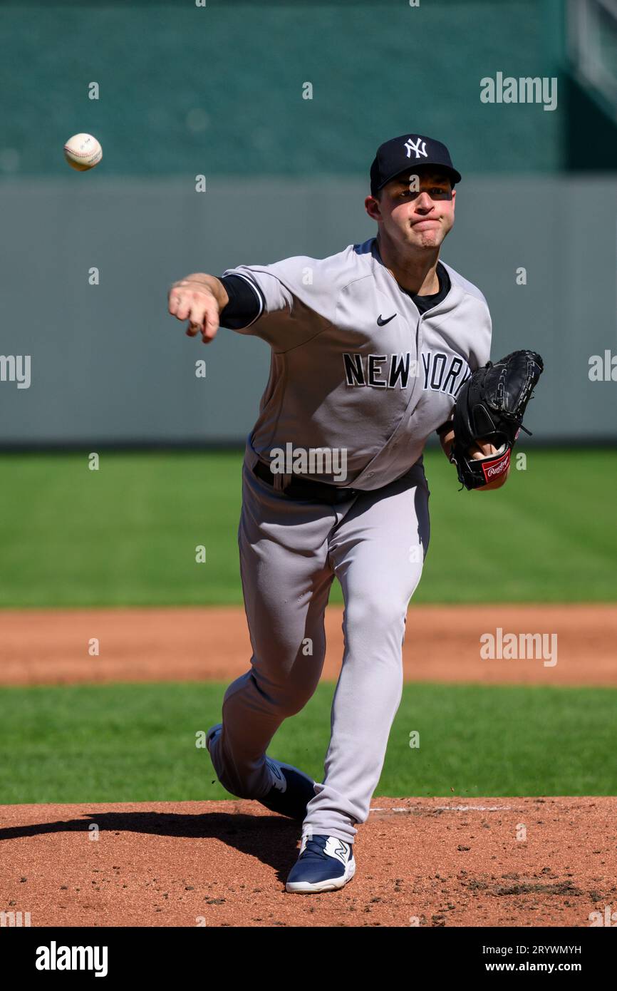 New York Yankees starting pitcher Michael King throws during the first ...