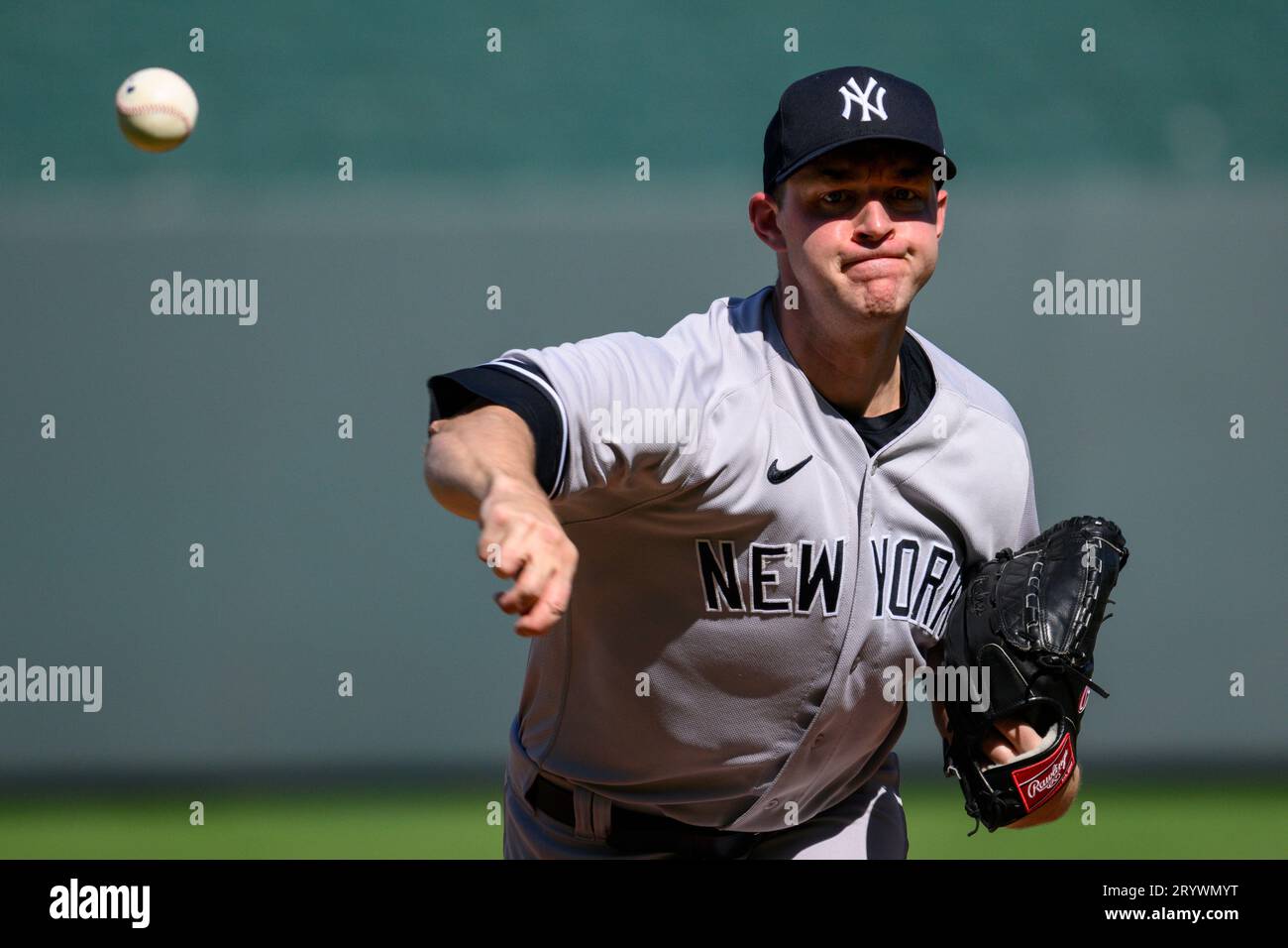 New York Yankees starting pitcher Michael King throws during the first ...