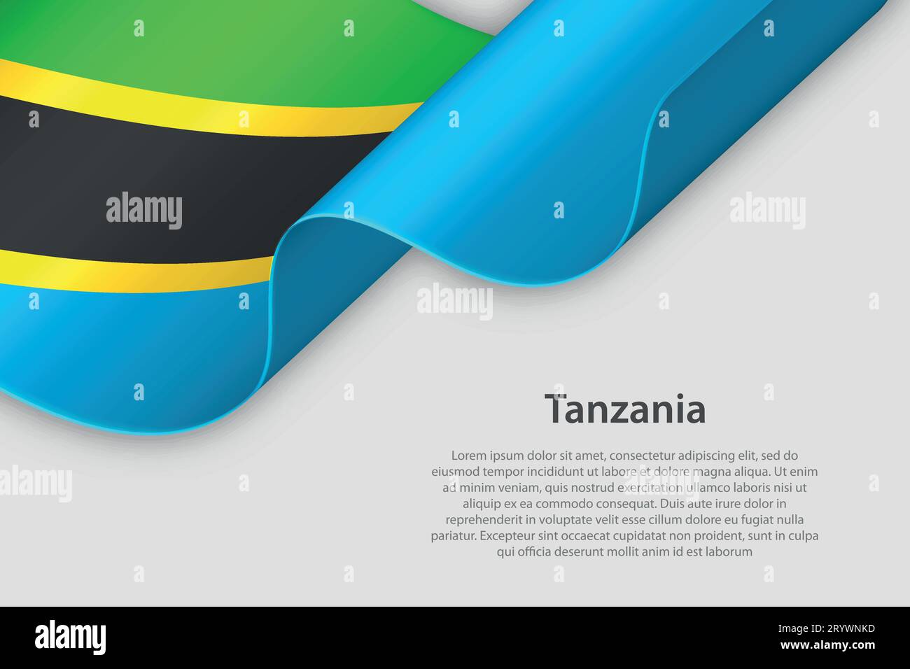 3d ribbon with national flag Tanzania isolated on white background with ...