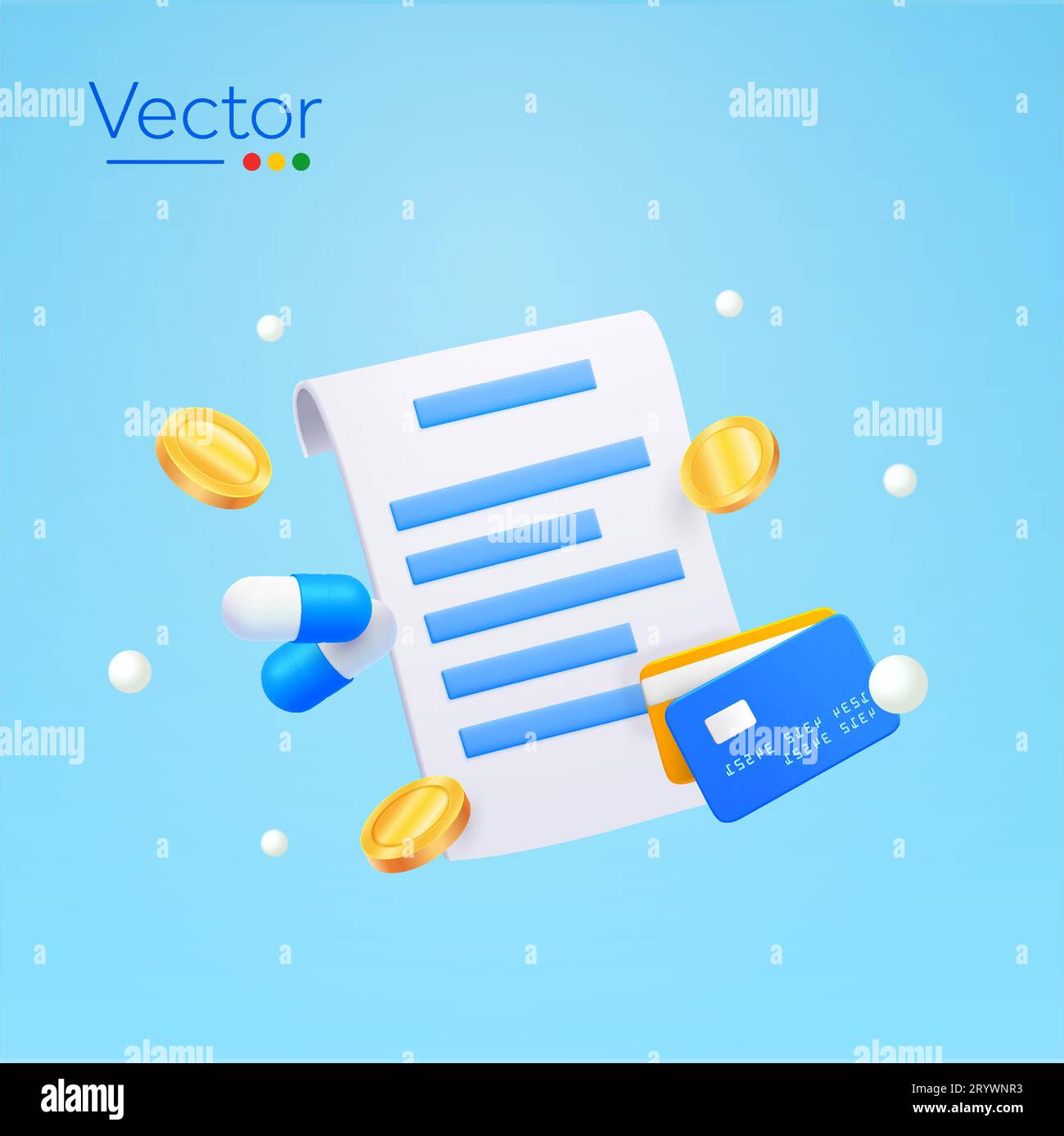 Receipt bill for the purchase of medicines or medic service with coins ...