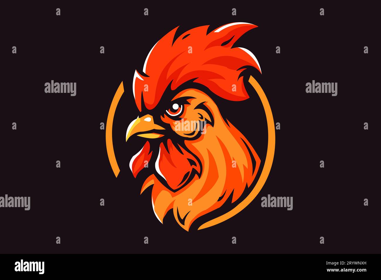 Hot spicy chicken vector logo design. Rooster mascot. Emblem with ...