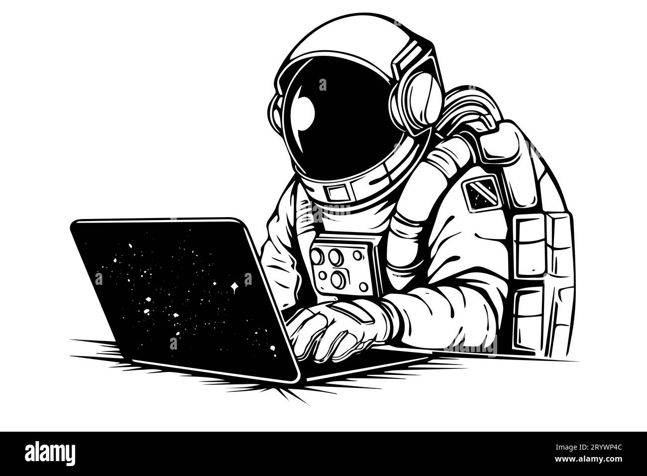 Astronaut spaceman hand drawn ink sketch. Engraving style vector ...
