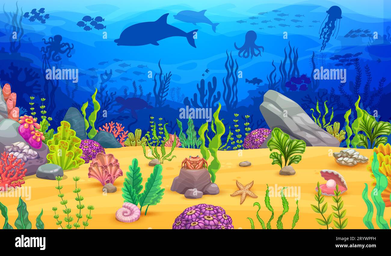 Sea underwater landscape, game level map with arch rock and ocean ...