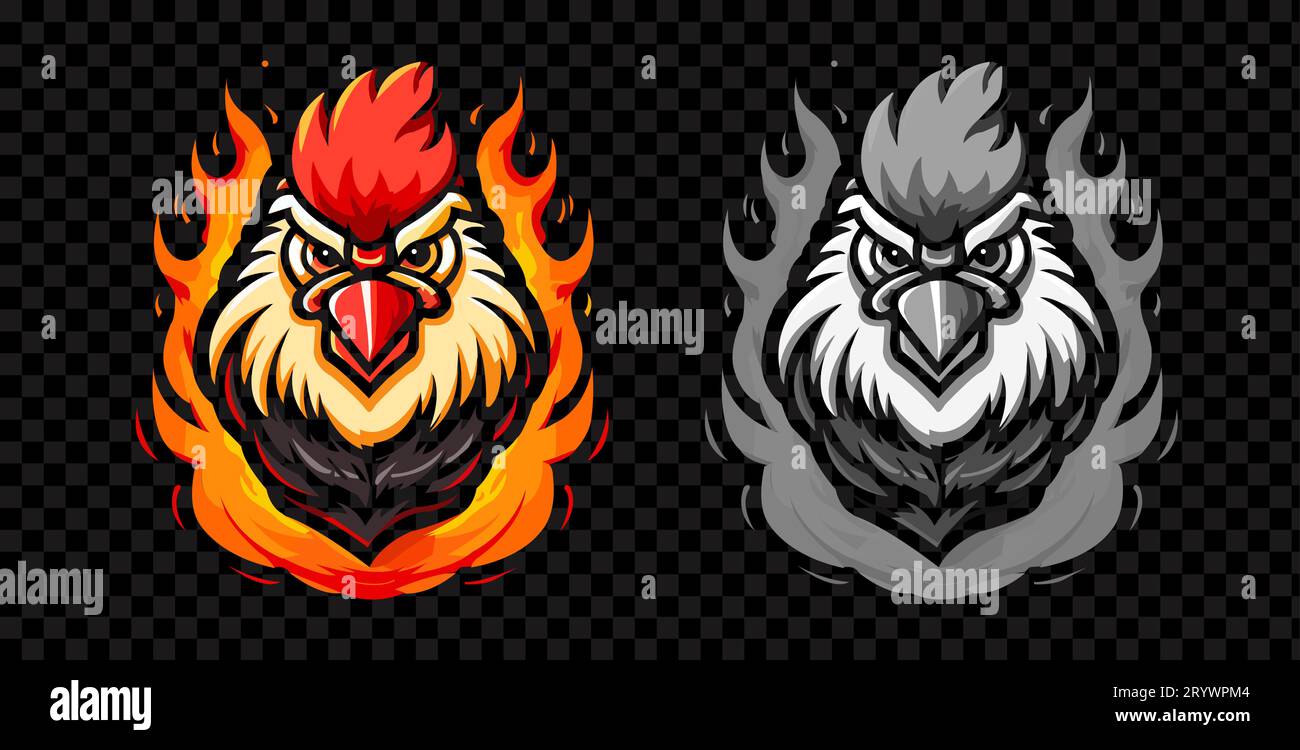 Hot spicy chicken vector logo design. Rooster mascot. Emblem with ...