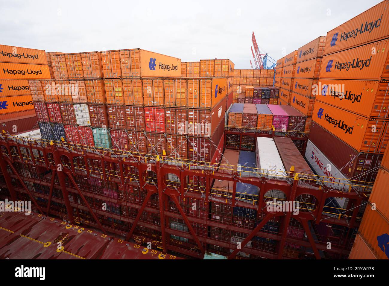 Hamburg, Germany. 02nd Oct, 2023. View into the hold of the Hapag-Lloyd ...