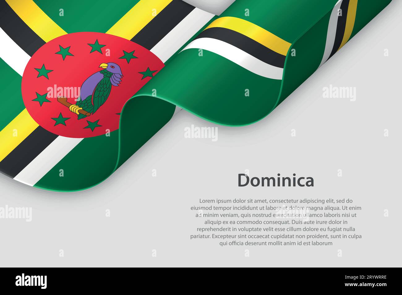 3d ribbon with national flag Dominica isolated on white background with ...