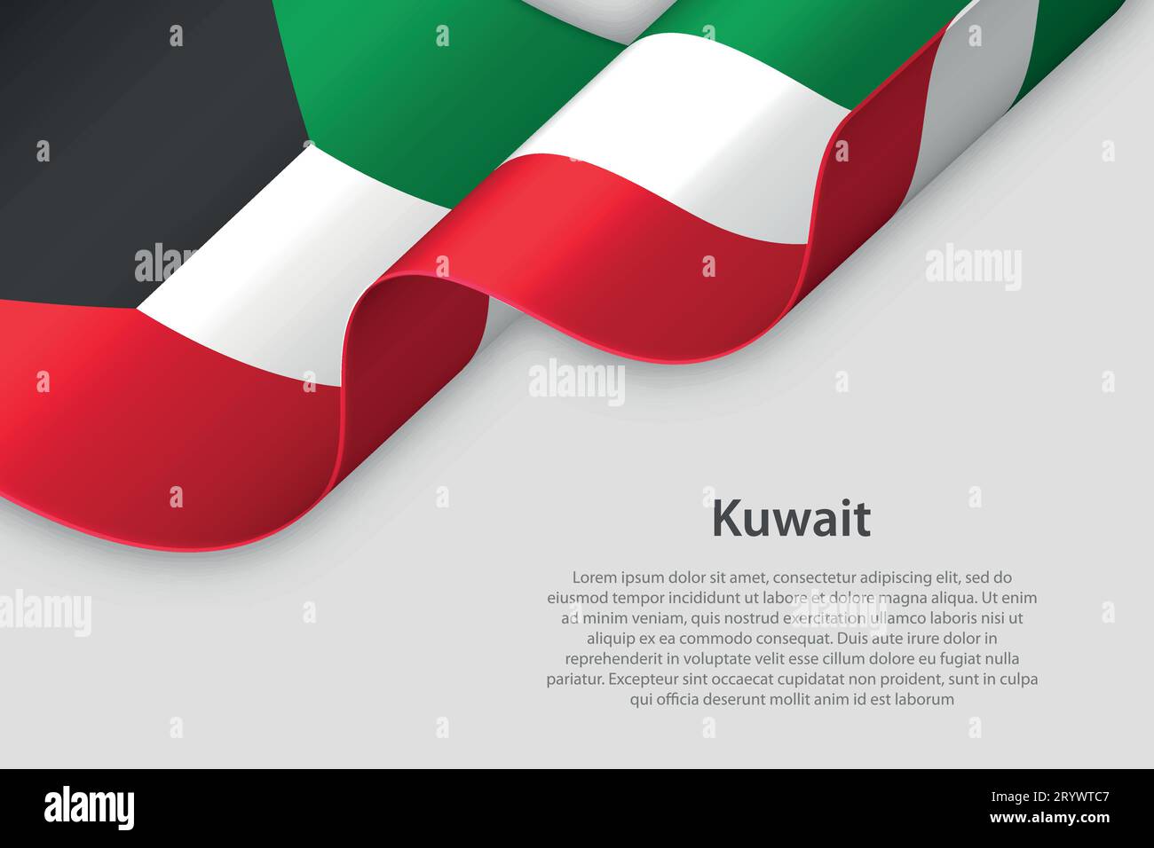 3d ribbon with national flag Kuwait isolated on white background with ...